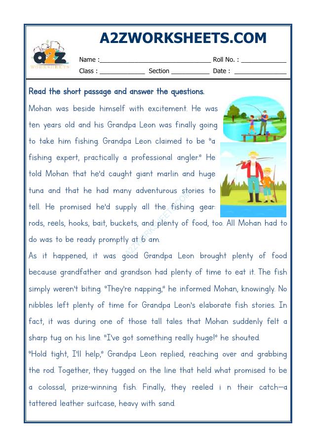 A2Zworksheets:Worksheet of Comprehension Passage-18-Reading-English