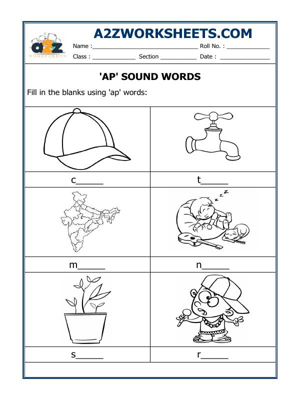 A2Zworksheets:Worksheet of 'Ap' Sound Words-Reading-English