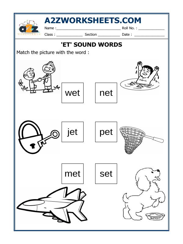 A2Zworksheets:Worksheet of 'Et' Sound Words-Reading-English