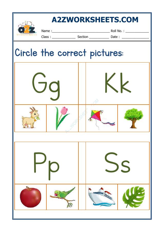 A2Zworksheets:Worksheet of Circle The Correct Letter-01-Recognition-English