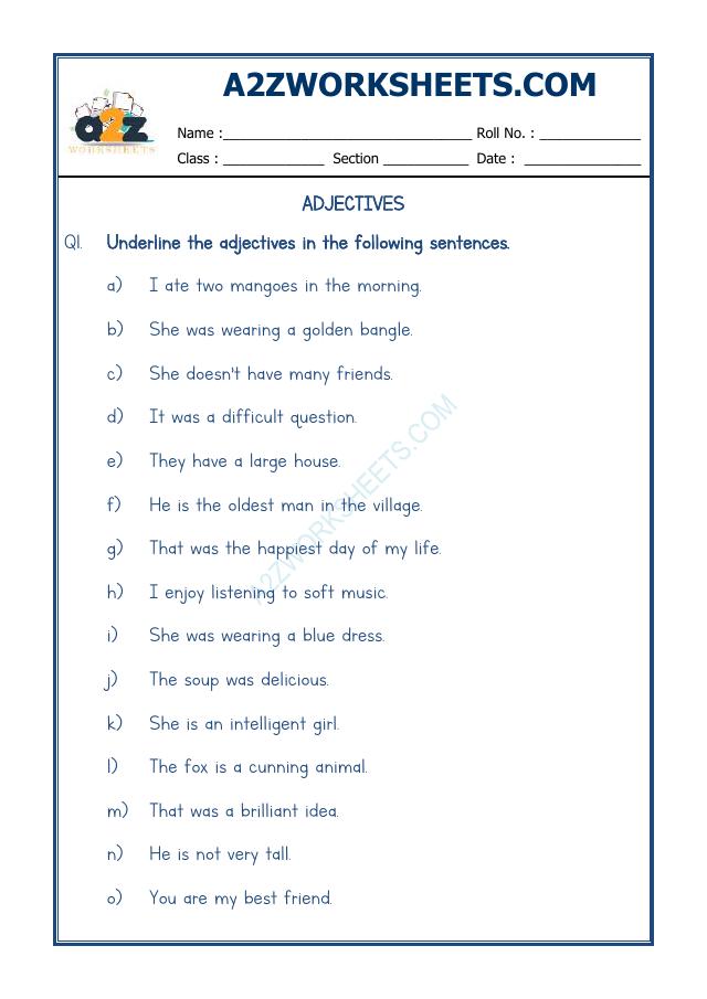 A2Zworksheets:Worksheet of English Adjectives Worksheet-08-Grammar-English