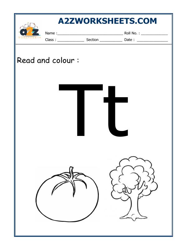 A2Zworksheets:Worksheet of Recognition Of T-Alphabets-English