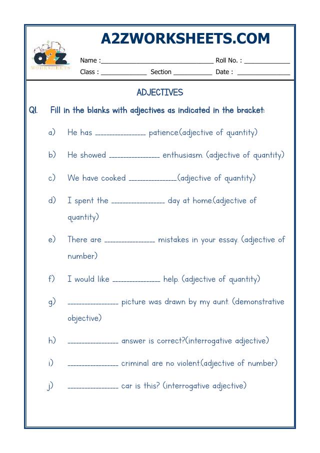 A2Zworksheets:Worksheet of English Adjectives Worksheet-06-Grammar-English