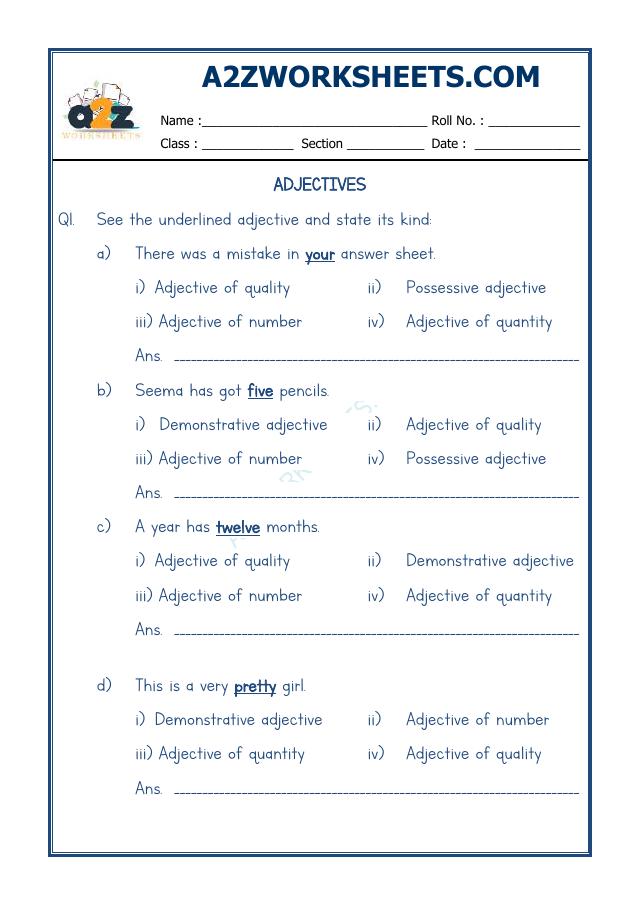 A2Zworksheets:Worksheet of English Adjectives Worksheet-10-Grammar-English