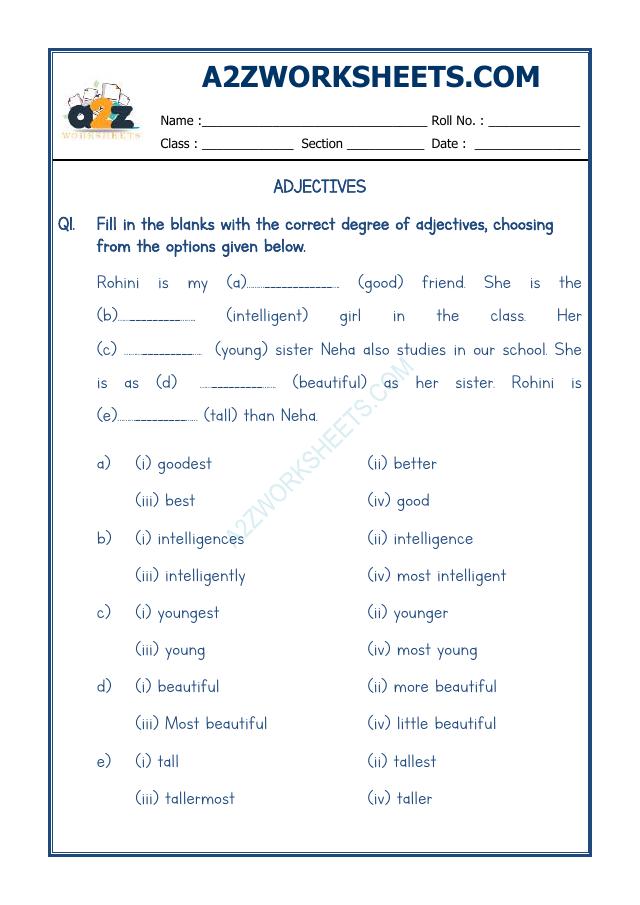 A2Zworksheets:Worksheet of English Adjectives Worksheet-13-Grammar-English