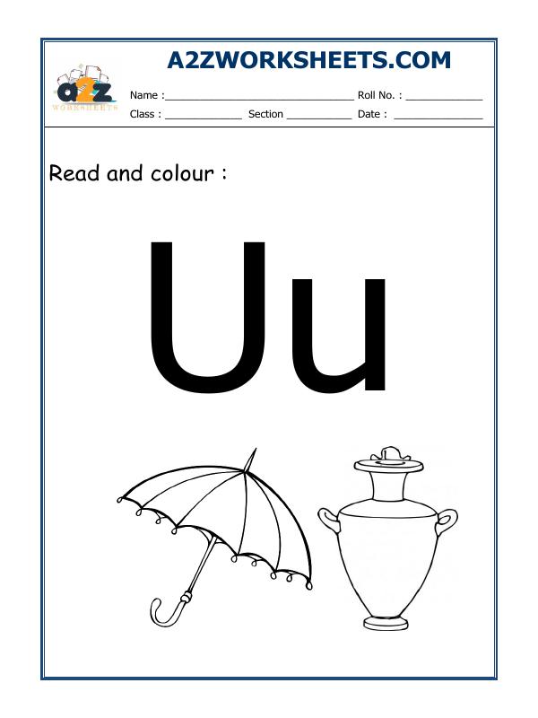 A2Zworksheets:Worksheet of Recognition Of U-Alphabets-English