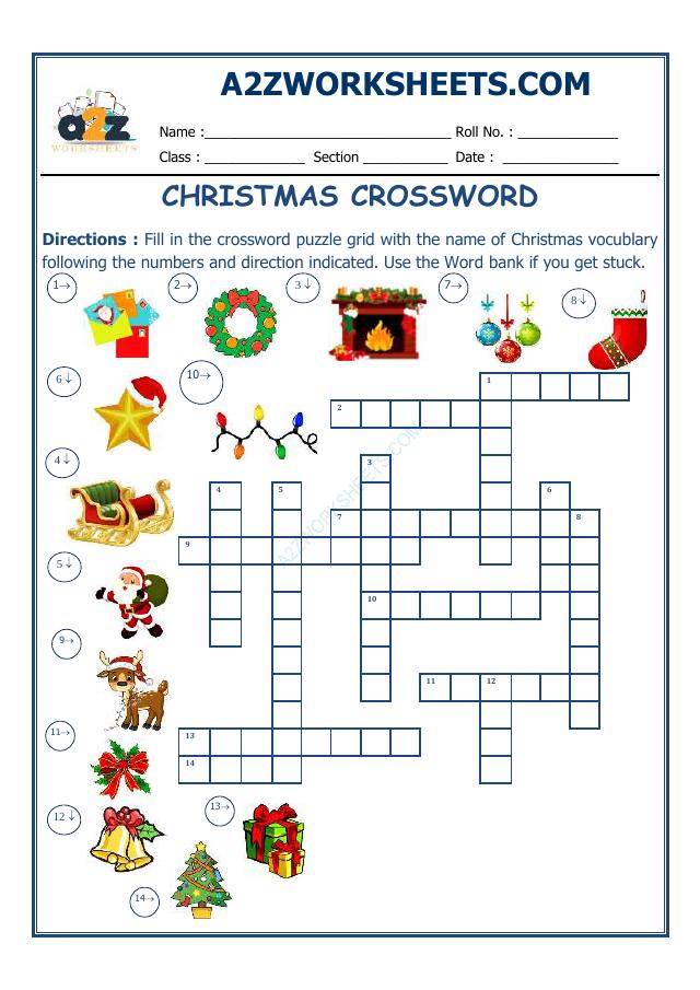 A2Zworksheets:Worksheet of Cross Words-Christmas-Reading-English