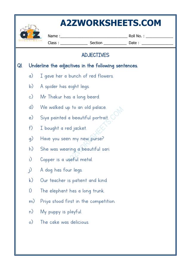 A2Zworksheets:Worksheet of English Adjective Worksheet-03-Grammar-English