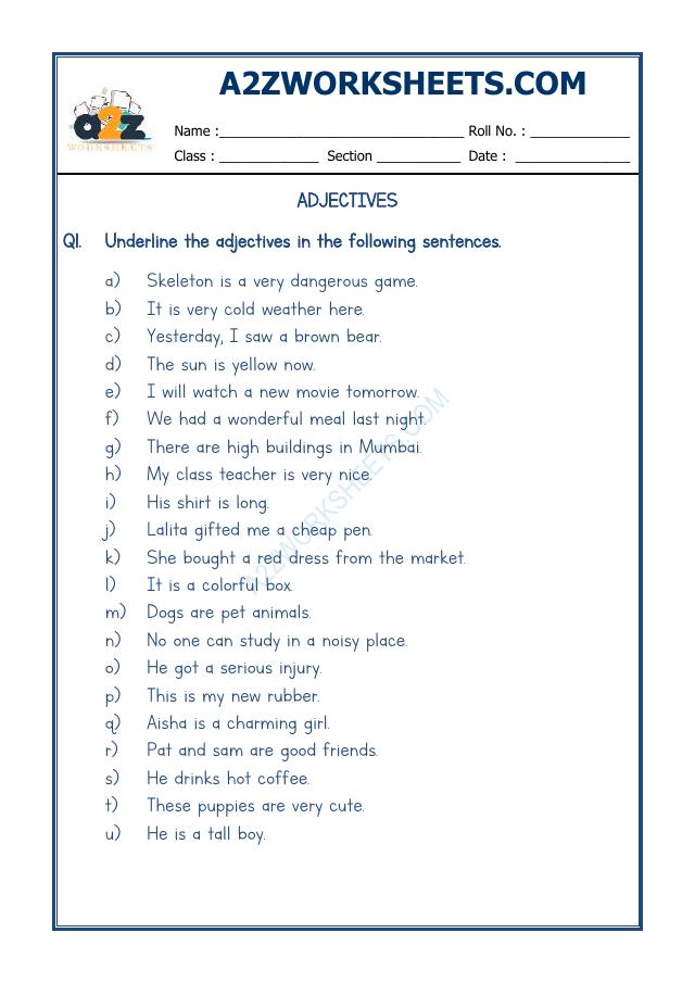 A2Zworksheets:Worksheet of English Adjective Worksheet-05-Grammar-English