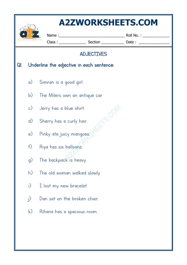 A2Zworksheets:Worksheet of English Adjective Worksheet-06-Grammar-English