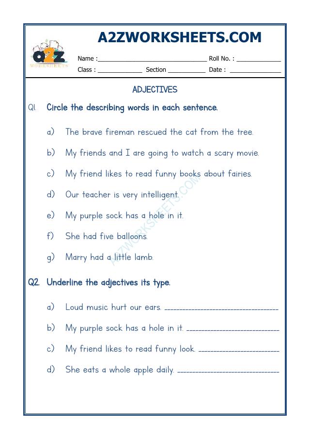 A2Zworksheets:Worksheet of English Adjective Worksheet-08-Grammar-English