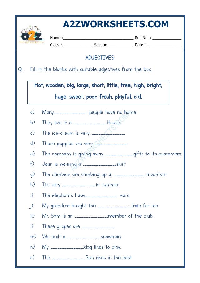 A2Zworksheets:Worksheet of English Adjective Worksheet-09-Grammar-English