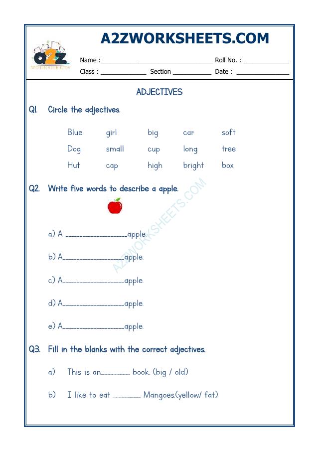 A2Zworksheets:Worksheet of Adjectives Worksheet-03-Grammar-English