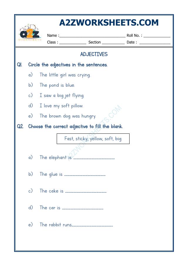 A2Zworksheets:Worksheet of Adjectives Worksheet-04-Grammar-English