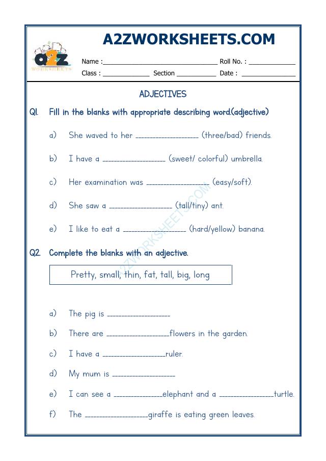 A2Zworksheets:Worksheet of Adjectives Worksheet-05-Grammar-English