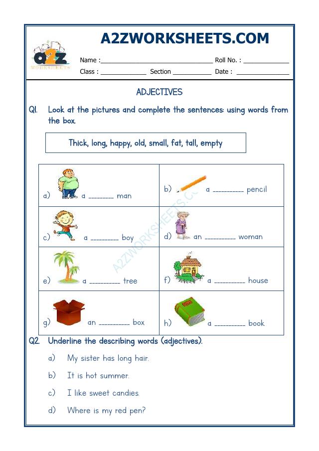 A2zworksheets Worksheet Of Adjectives Worksheet 08 Grammar English