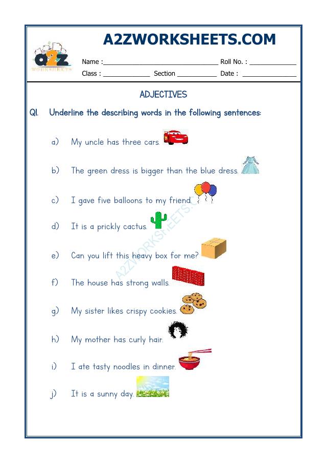 A2Zworksheets:Worksheet of Adjectives Worksheet-09-Grammar-English