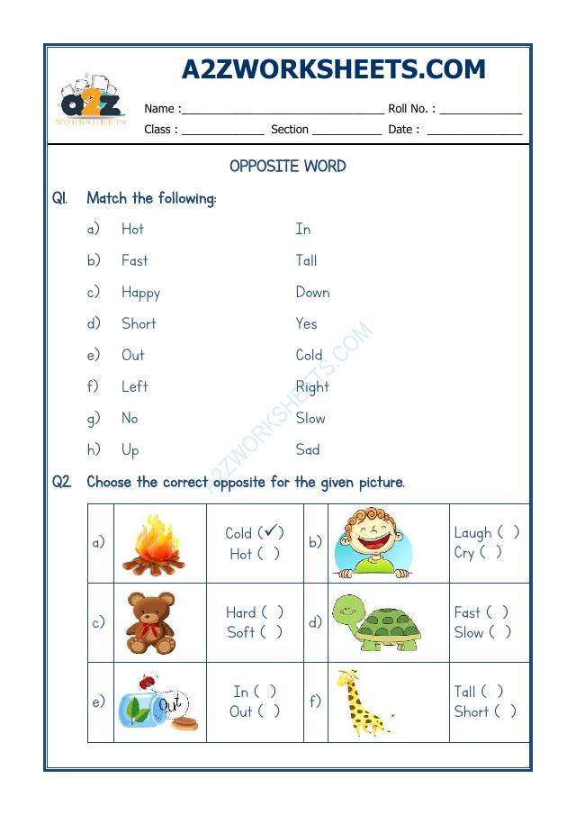 A2Zworksheets:Worksheet of Opposite Word-01-Grammar-English