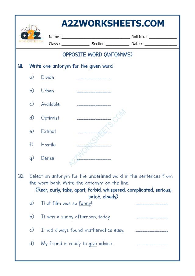 A2Zworksheets Worksheet Of Antonyms 03 Grammar English a2zworksheets-worksheet-of-antonyms-03-grammar-english