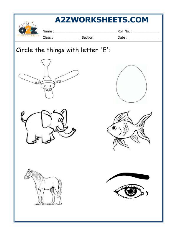A2Zworksheets:Worksheet of Circle The Letter E-Alphabets-English
