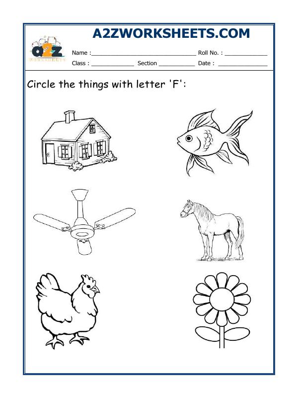 A2Zworksheets:Worksheet of Circle The Letter F-Alphabets-English