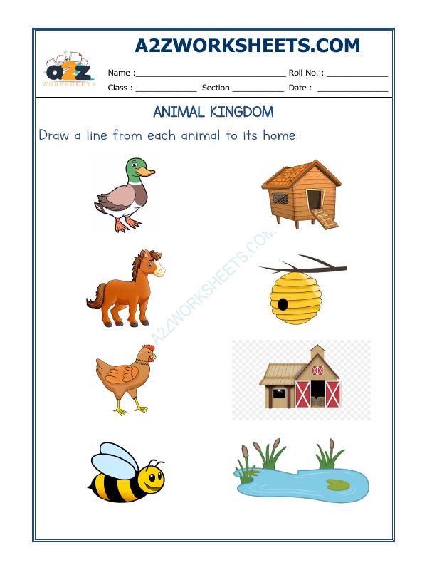 A2Zworksheets:Worksheet of Animals Homes-02-Animals-Science