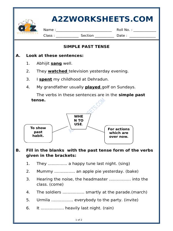 A2Zworksheets:Worksheet of Simple Past Tense-Grammar-English