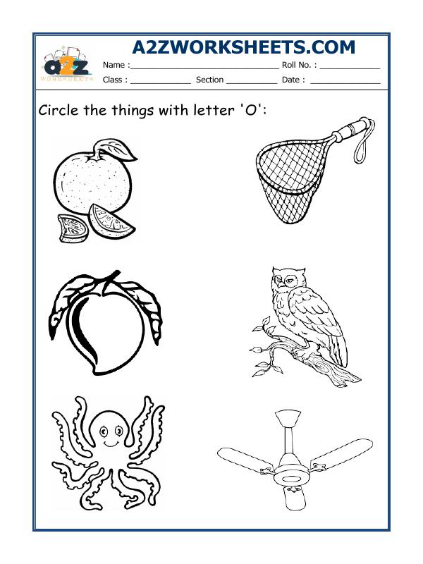 A2Zworksheets:Worksheet of Circle The Letter O-Alphabets-English