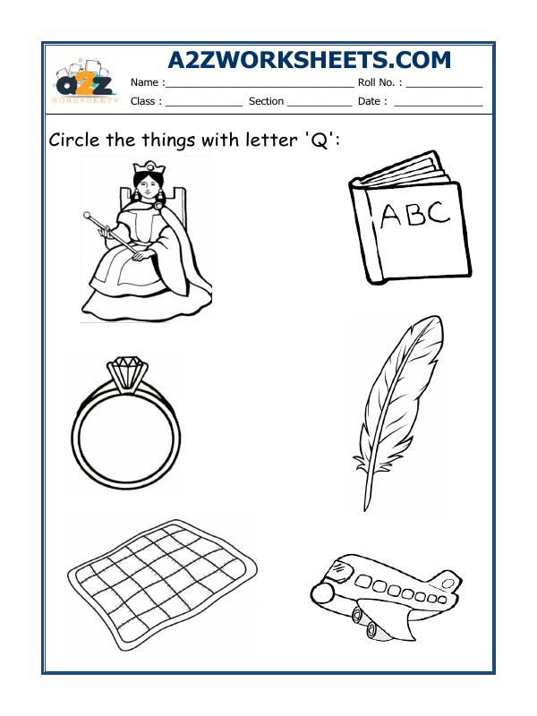A2Zworksheets:Worksheet of Circle The Letter Q-Alphabets-English