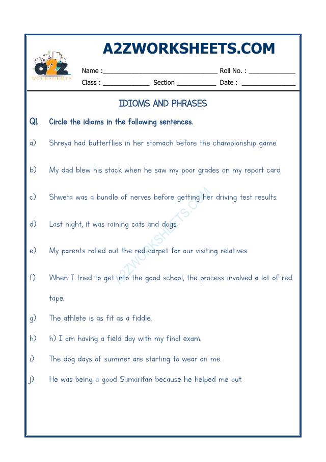 A2Zworksheets:Worksheet of Idioms And Phrases-02-Reading-English