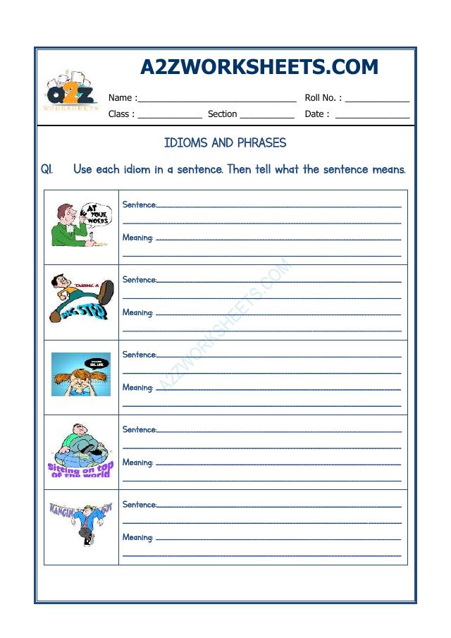 A2Zworksheets:Worksheet of Idioms And Phrases-04-Reading-English