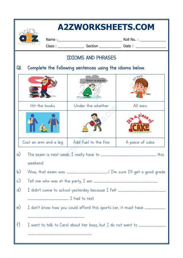 A2Zworksheets:Worksheet of Idioms And Phrases-01-Reading-English