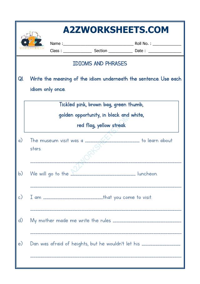 A2Zworksheets:Worksheet of Idioms And Phrases-04-Reading-English