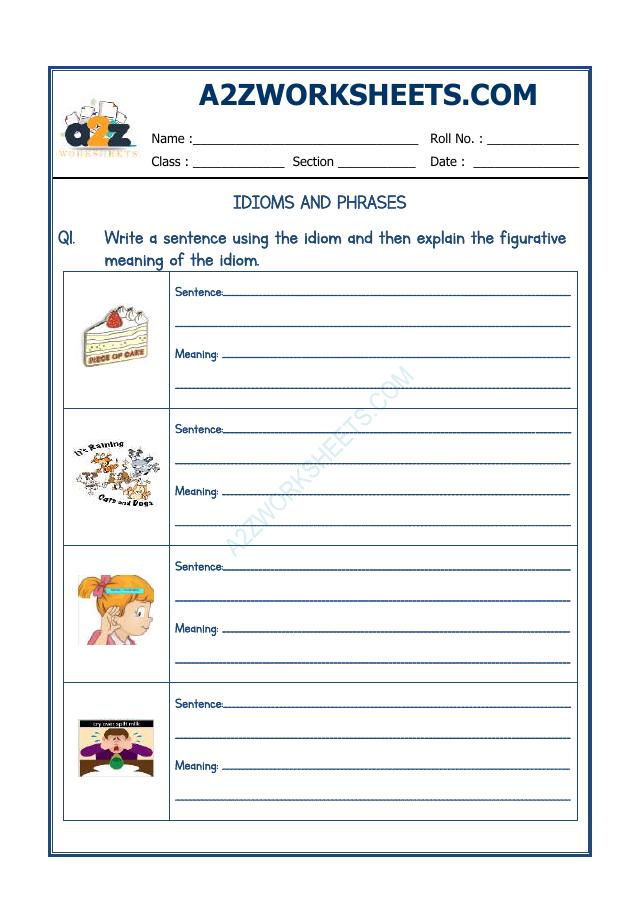 A2Zworksheets:Worksheet of Idioms And Phrases-08-Reading-English