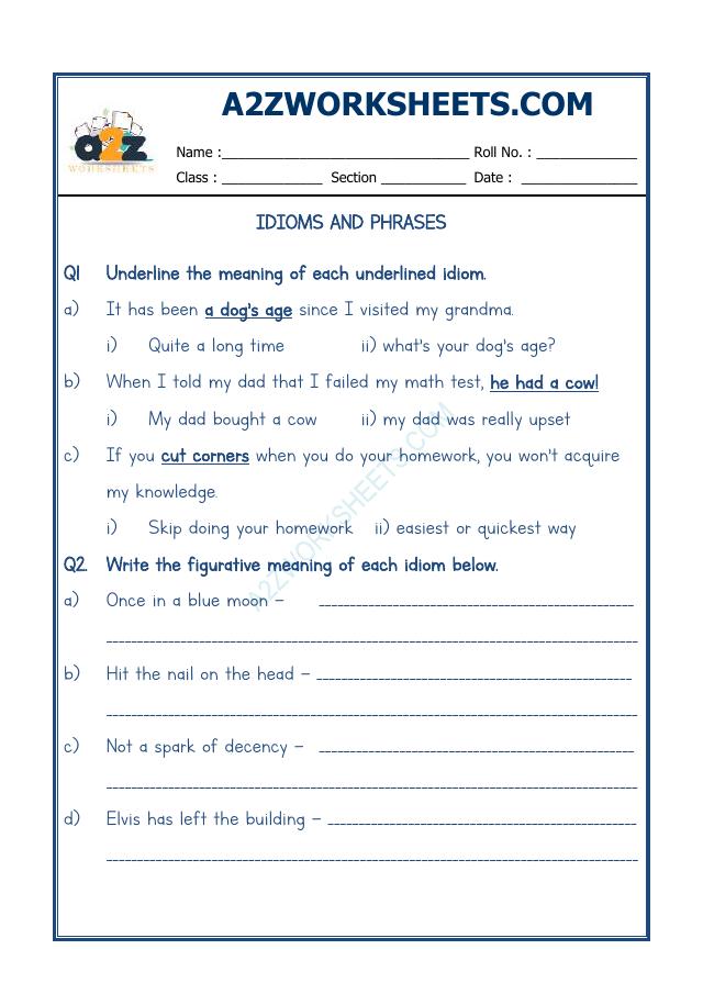 A2Zworksheets:Worksheet of Idioms And Phrases-06-Reading-English