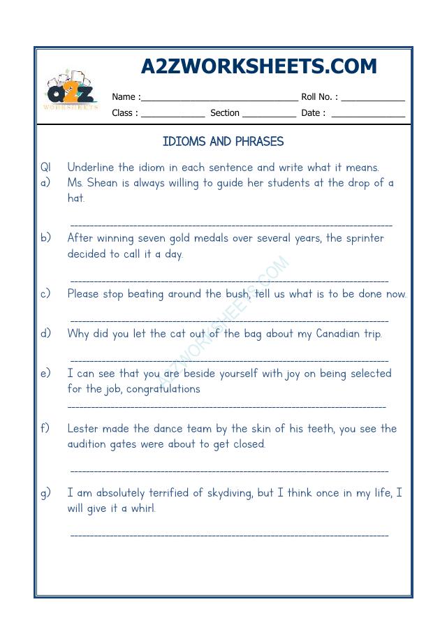 A2Zworksheets:Worksheet of Idioms And Phrases-08-Reading-English