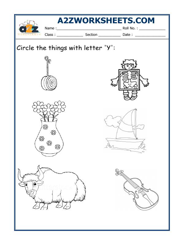 A2Zworksheets:Worksheet of Circle The Letter Y-Alphabets-English