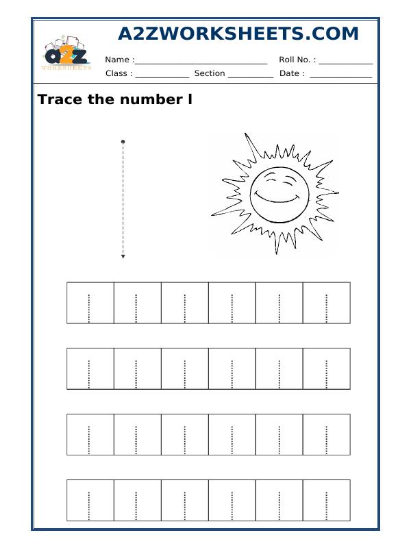 A2Zworksheets:Worksheet of Formation - Trace Number 1-Numbers-Maths
