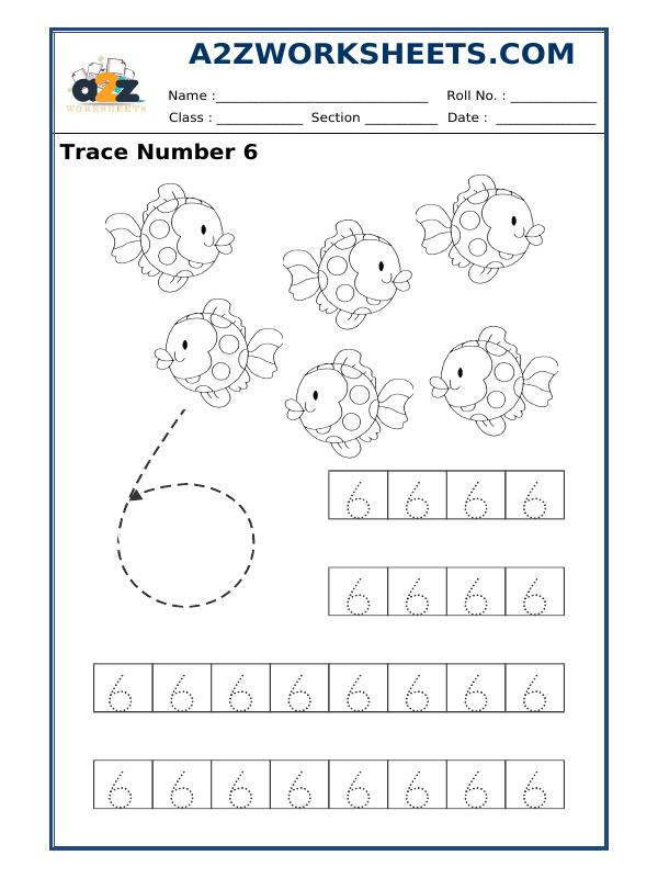 A2Zworksheets:Worksheet of Formation - Trace Number 6-Numbers-Maths