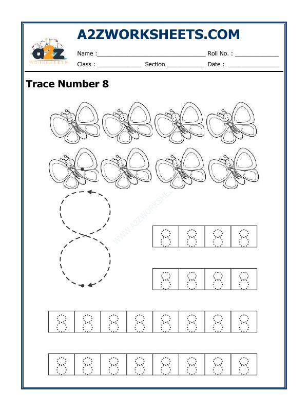 A2Zworksheets:Worksheet of Formation - Trace Number 8-Numbers-Maths
