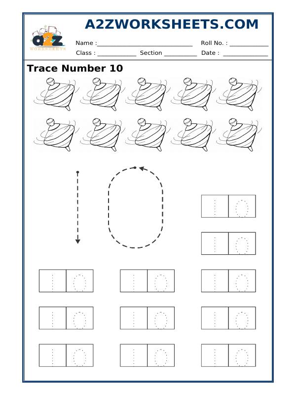 A2Zworksheets:Worksheet of Formation - Trace Number 10-Numbers-Maths