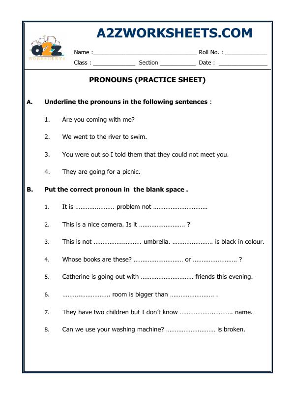 A2Zworksheets:Worksheet of Pronouns-02-Grammar-English