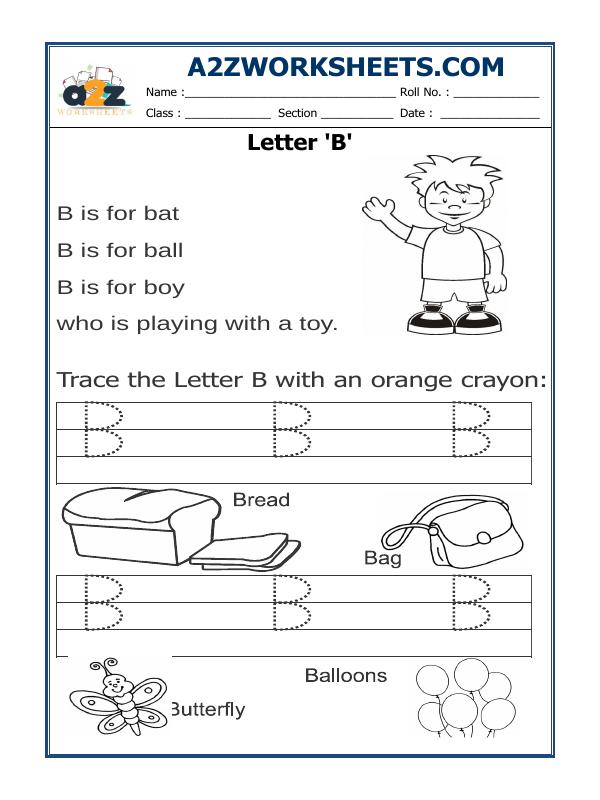 A2Zworksheets:Worksheet of Trace The Letter B-Writing-English
