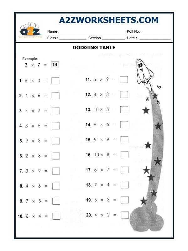 A2Zworksheets:Worksheet of Dodging Table-16-Multiplication-Maths