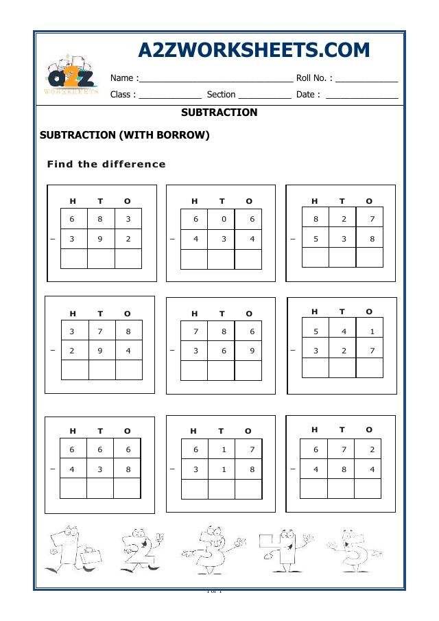 A2Zworksheets:Worksheet of Subtraction-04-Subtraction-Maths