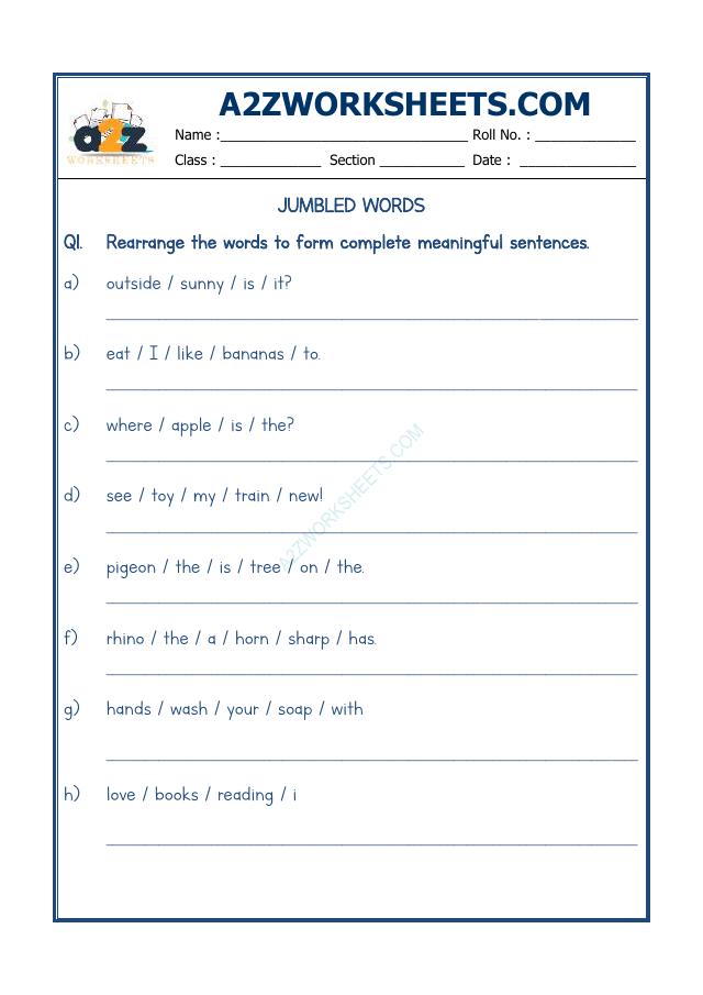 A2Zworksheets:Worksheet of Jumbled Words-01-Grammar-English