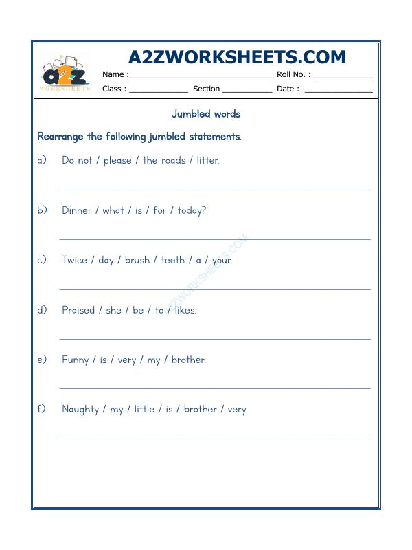A2Zworksheets:Worksheet of Jumbled Words-09-Grammar-English