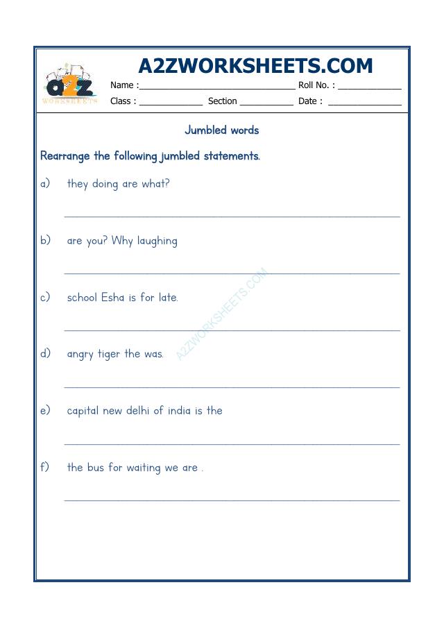 A2Zworksheets:Worksheet of Jumbled Words-10-Grammar-English