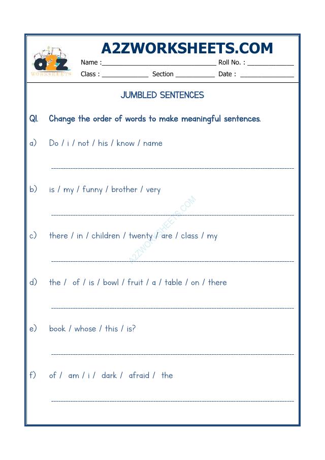 A2Zworksheets:Worksheet of Jumbled Words-02-Grammar-English