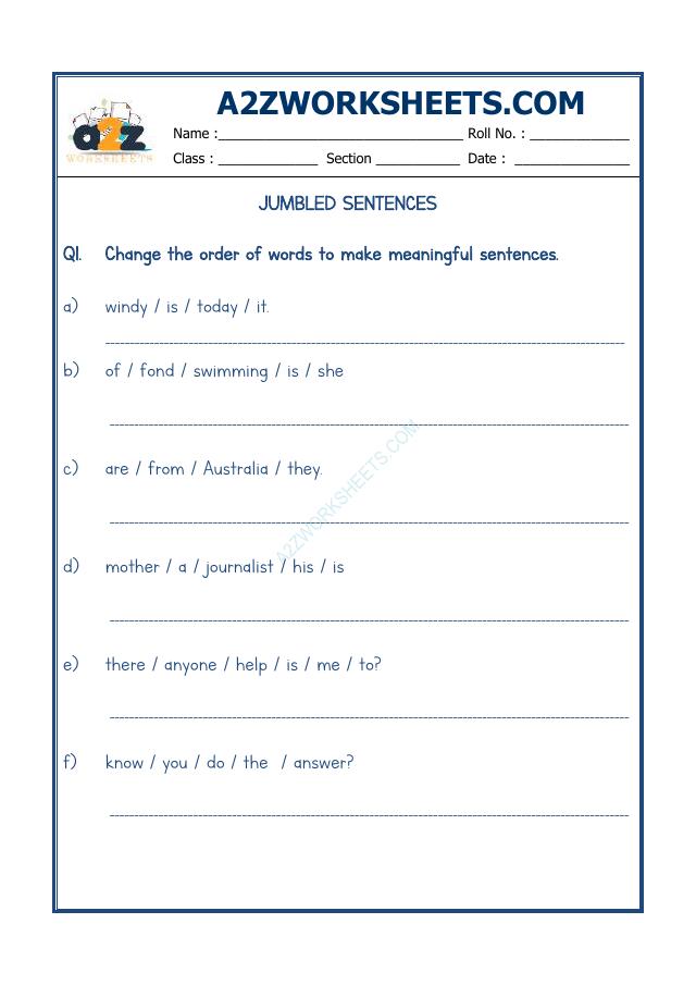 A2Zworksheets:Worksheet of Jumbled Words-03-Grammar-English